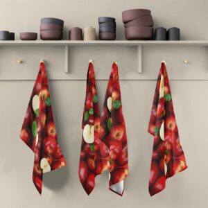 Leaves Red Apples Kitchen Towels Natural Fresh Fruits Dishcloths Set 4 Pack Hand Dish Towel Tea Bar Towels 18 x 28 in Cleaning Cloths Soft Absorbent Fast Drying for Cooking Baking