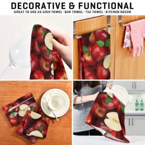 Leaves Red Apples Kitchen Towels Natural Fresh Fruits Dishcloths Set 4 Pack Hand Dish Towel Tea Bar Towels 18 x 28 in Cleaning Cloths Soft Absorbent Fast Drying for Cooking Baking