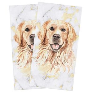 big buy store golden retriever kitchen dish towels set of 2, soft lightweight microfiber absorbent hand towel marble pattern tea towel for kitchen bathroom 18x28in