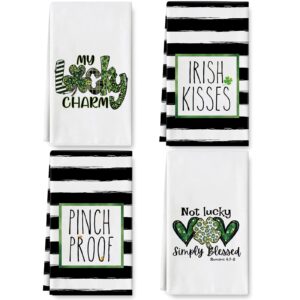 anydesign st. patrick's day kitchen dish towels white black stripes dishcloth 18 x 28 lucky charm irish kisses cloth tea towel seasonal decorative hand towel for home farmhouse cooking baking, 4pcs