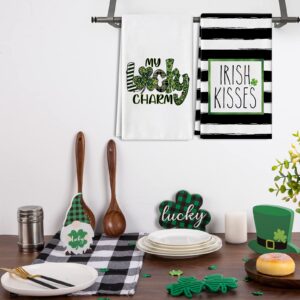 AnyDesign St. Patrick's Day Kitchen Dish Towels White Black Stripes Dishcloth 18 x 28 Lucky Charm Irish Kisses Cloth Tea Towel Seasonal Decorative Hand Towel for Home Farmhouse Cooking Baking, 4Pcs