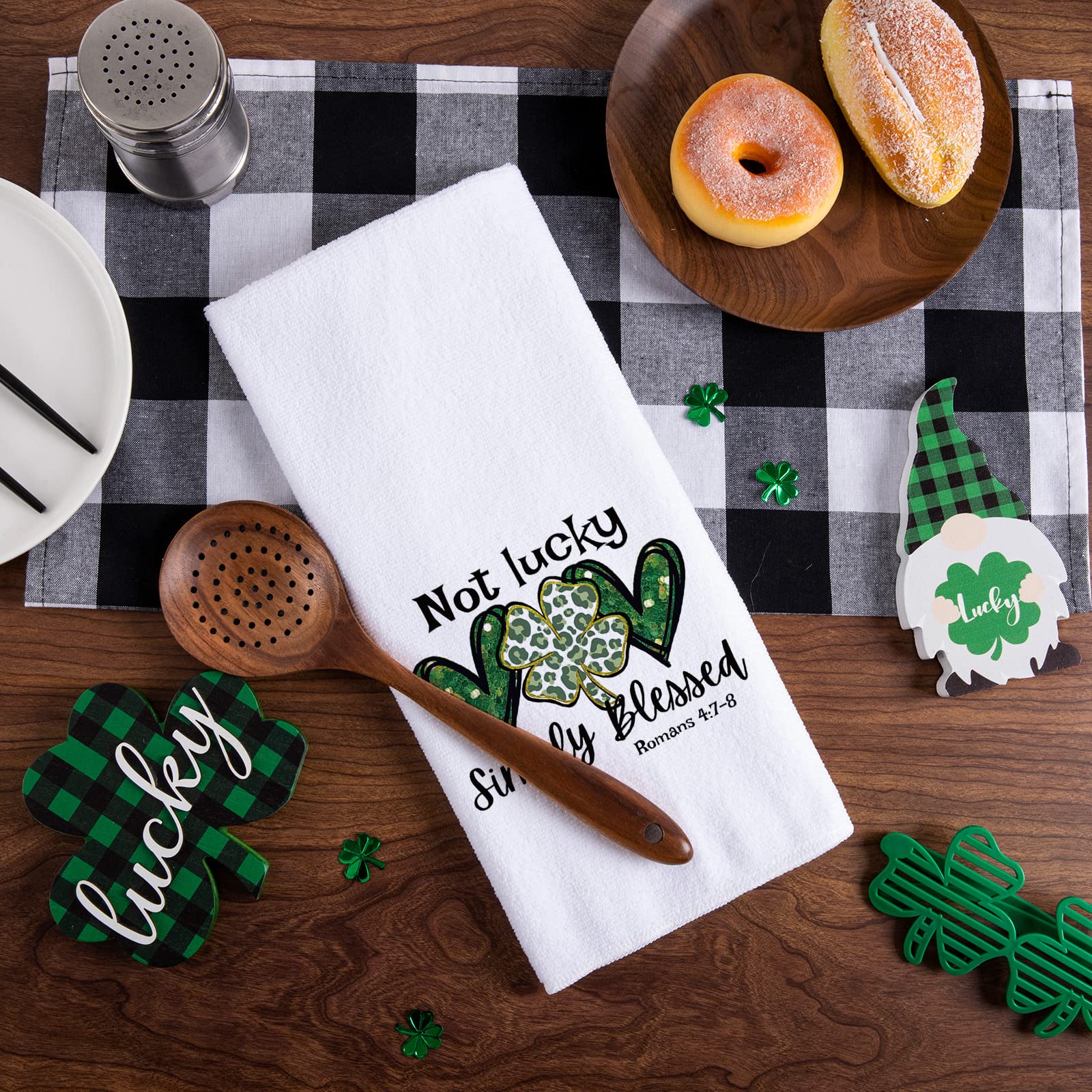 AnyDesign St. Patrick's Day Kitchen Dish Towels White Black Stripes Dishcloth 18 x 28 Lucky Charm Irish Kisses Cloth Tea Towel Seasonal Decorative Hand Towel for Home Farmhouse Cooking Baking, 4Pcs