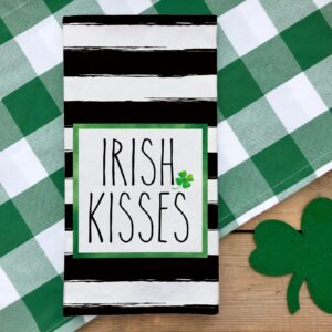 AnyDesign St. Patrick's Day Kitchen Dish Towels White Black Stripes Dishcloth 18 x 28 Lucky Charm Irish Kisses Cloth Tea Towel Seasonal Decorative Hand Towel for Home Farmhouse Cooking Baking, 4Pcs