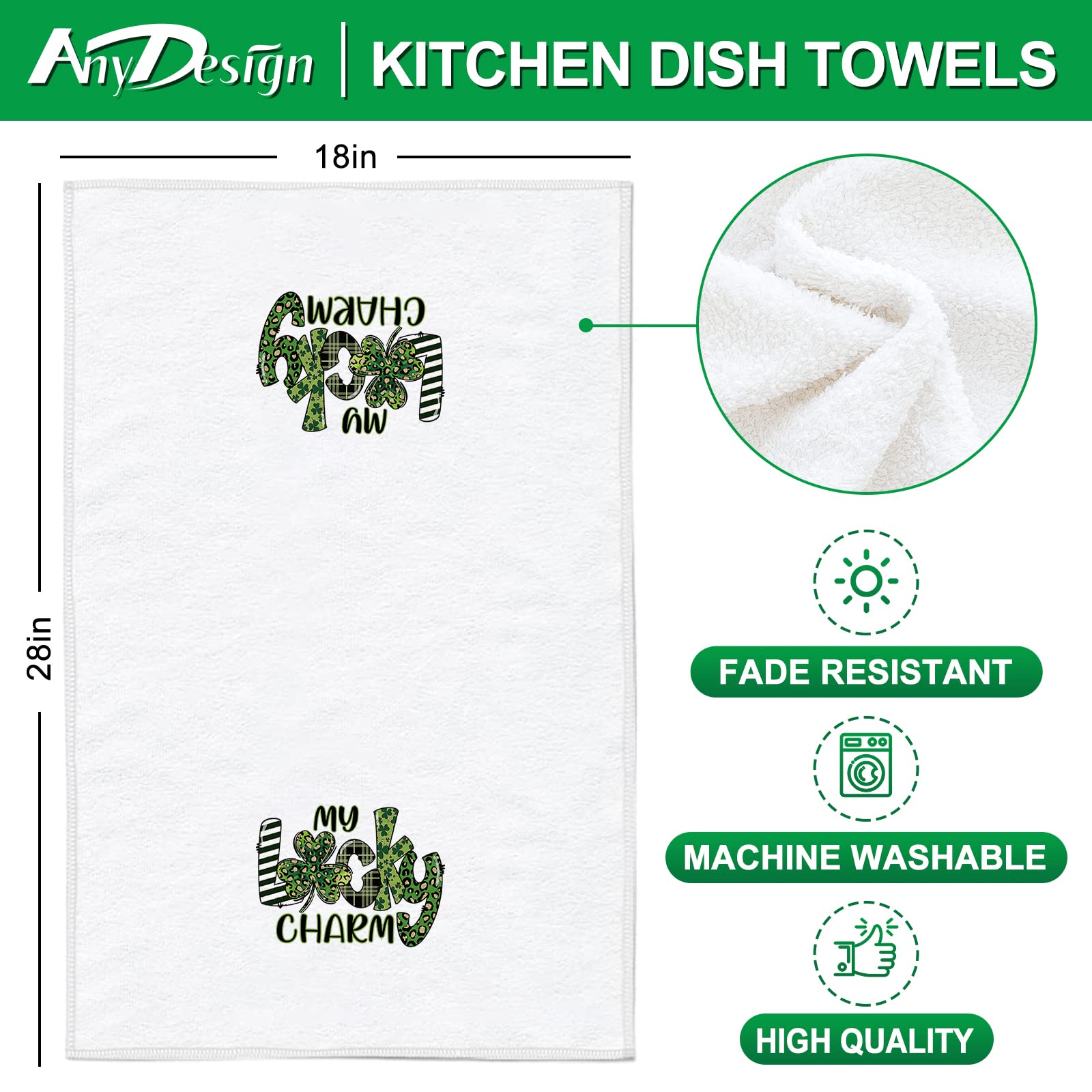 AnyDesign St. Patrick's Day Kitchen Dish Towels White Black Stripes Dishcloth 18 x 28 Lucky Charm Irish Kisses Cloth Tea Towel Seasonal Decorative Hand Towel for Home Farmhouse Cooking Baking, 4Pcs