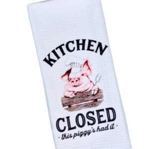 Kitchen Closed This Piggy's Had It - Waffle Weave Towel Funny Pig Chef Decor