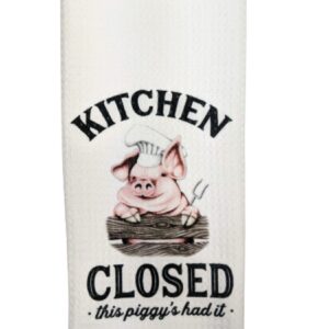 Kitchen Closed This Piggy's Had It - Waffle Weave Towel Funny Pig Chef Decor