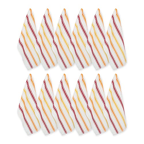 Cotton Stripe Terry Dish Towels, 15x25 Set of 12, Absorbent Durable Drying Cleaning Kitchen Towels-Red/Orange Stripe