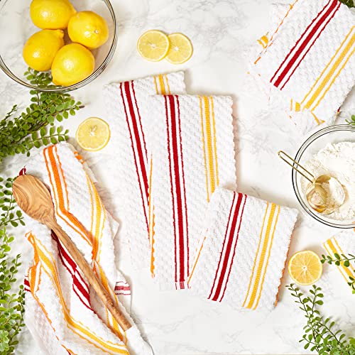 Cotton Stripe Terry Dish Towels, 15x25 Set of 12, Absorbent Durable Drying Cleaning Kitchen Towels-Red/Orange Stripe