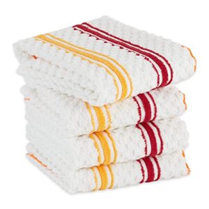 Cotton Stripe Terry Dish Towels, 15x25 Set of 12, Absorbent Durable Drying Cleaning Kitchen Towels-Red/Orange Stripe