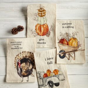 Mud Pie Fall Watercolor Flour Sack Towel, Give Thanks, 26" x 16.5"