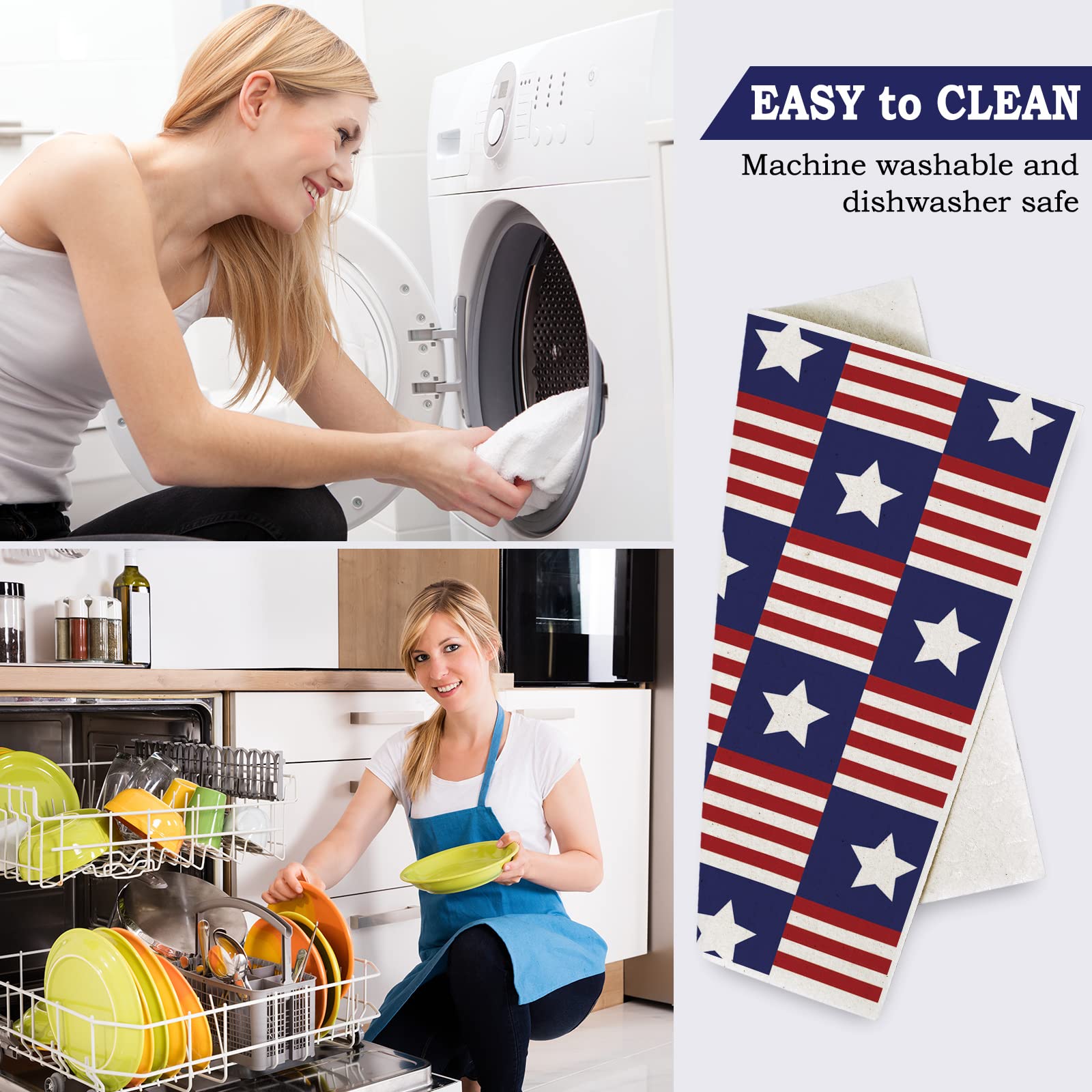 AnyDesign American Flag Swedish Dishcloth Stars Stripes 4th of July Kitchen Towels Reusable Washable Cotton Dish Towels for Independence Day Home Party Cleaning, 7 x 8, 4 Pack