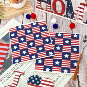 AnyDesign American Flag Swedish Dishcloth Stars Stripes 4th of July Kitchen Towels Reusable Washable Cotton Dish Towels for Independence Day Home Party Cleaning, 7 x 8, 4 Pack