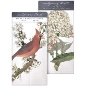 mary lake-thompson montgomery street cherry cardinal and hydrangea cotton flour sack dish towels, set of 2