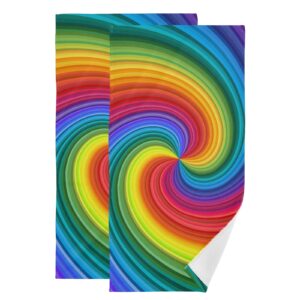 alaza hand towels 2 packs, vivid rainbow colored swirl kitchen dish bathroom towels kitchen face wash cloths, 28 x 14 inch