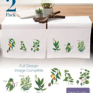 LEISURE ARTS Tea Towel 17"x28" Herb 2pc, Towel Set, Embroidery kit, Bathroom Hand Towels, Kitchen Towel, Cross Stitch Kits, Stamped Cross Stitch Kits