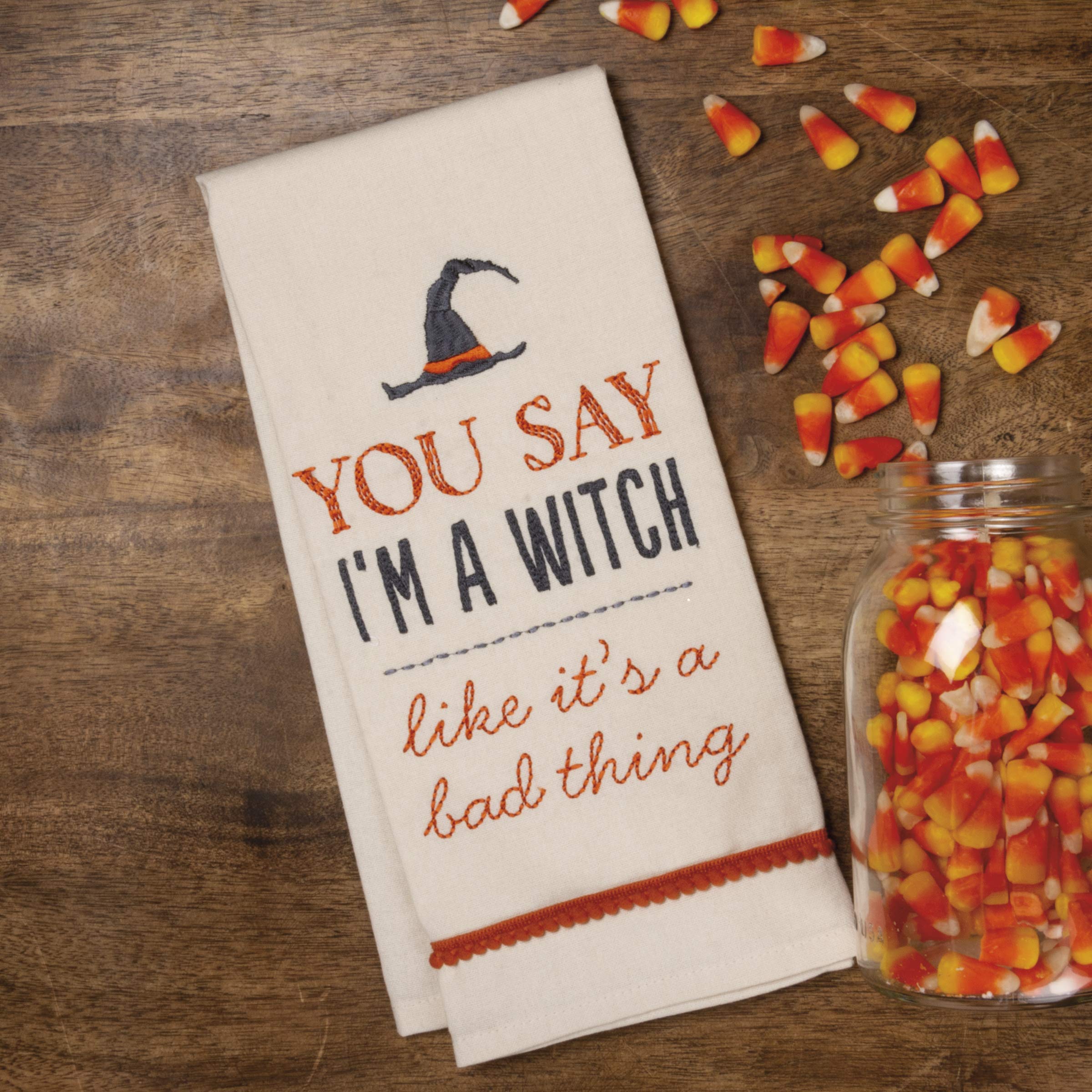 Primitives by Kathy Embroidered Halloween Dish Towel, 18 x 26-Inch, You Say I'm a Witch