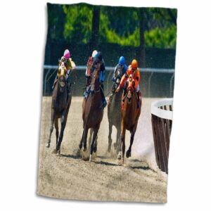 3D Rose Group of Horses Racing-Jockeys Hand/Sports Towel, 15 x 22