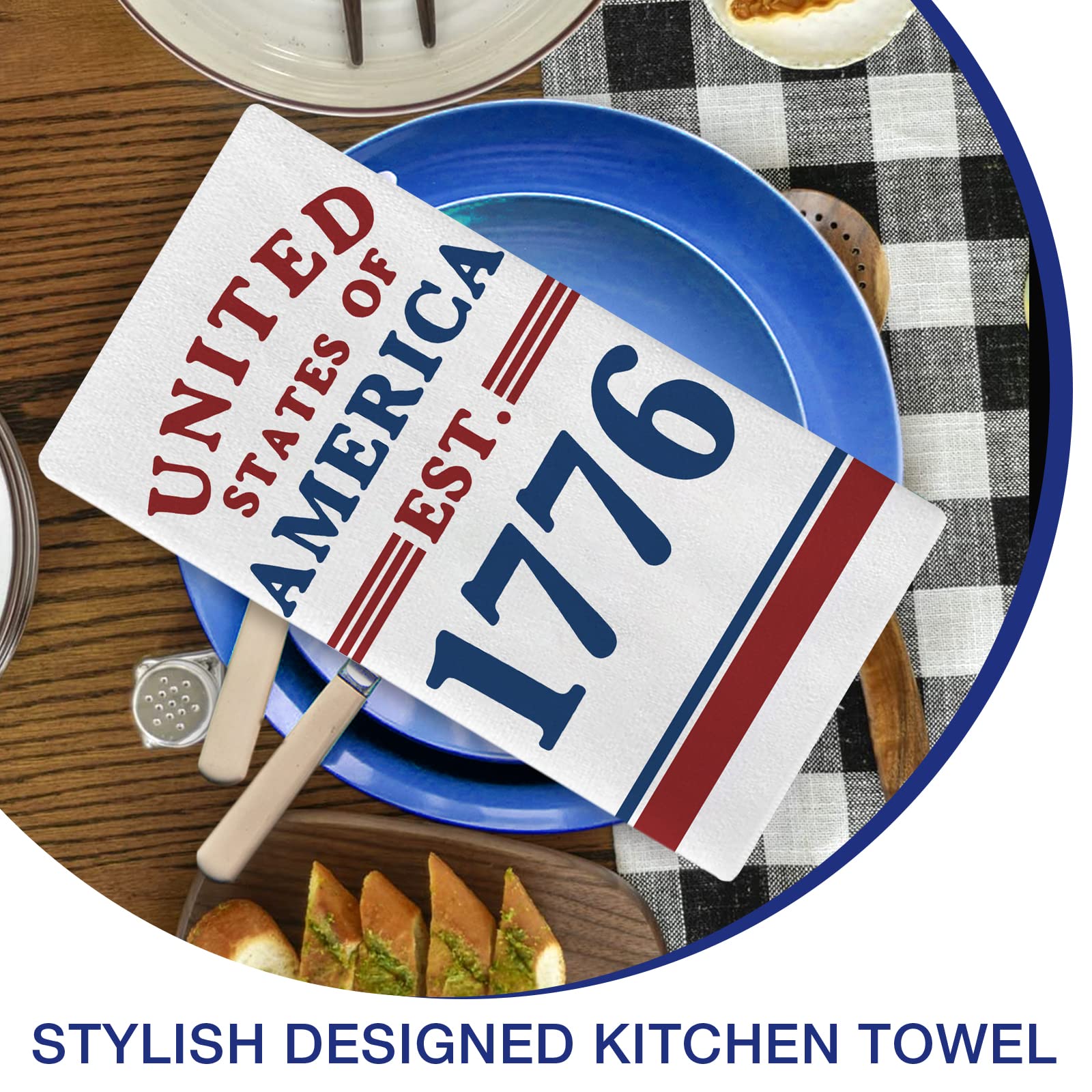 Seliem 4th of July God Bless America Patriotic Kitchen Dish Towel Set of 2, American Independence Day Hand Towel Stripes Drying Baking Cooking Cloth, Summer Holiday USA Kitchen Decor 18x26 Inches