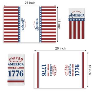 Seliem 4th of July God Bless America Patriotic Kitchen Dish Towel Set of 2, American Independence Day Hand Towel Stripes Drying Baking Cooking Cloth, Summer Holiday USA Kitchen Decor 18x26 Inches