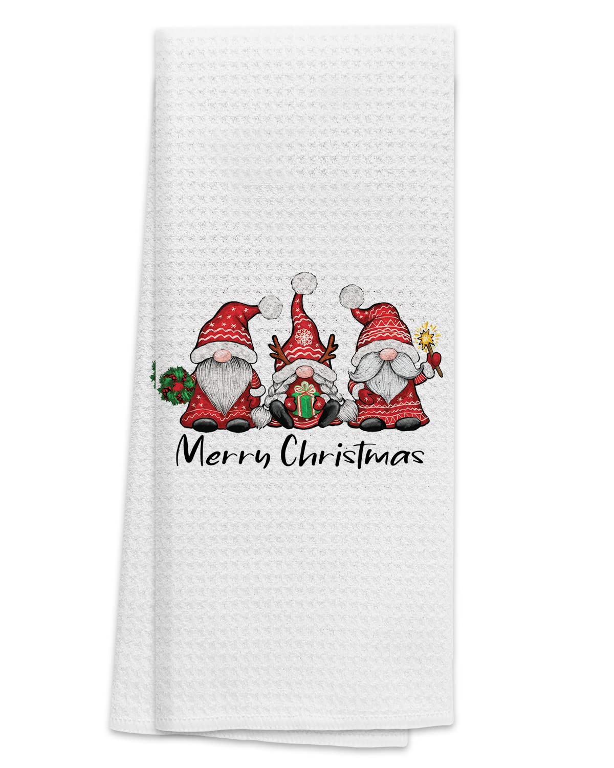 TUNW Christmas Themed Kitchen Towels 16″×24″,Merry Christmas Santa Gnomes Soft and Absorbent Kitchen Tea Towel Dish Towels Hand Towels, for Women Girls Mom Wife