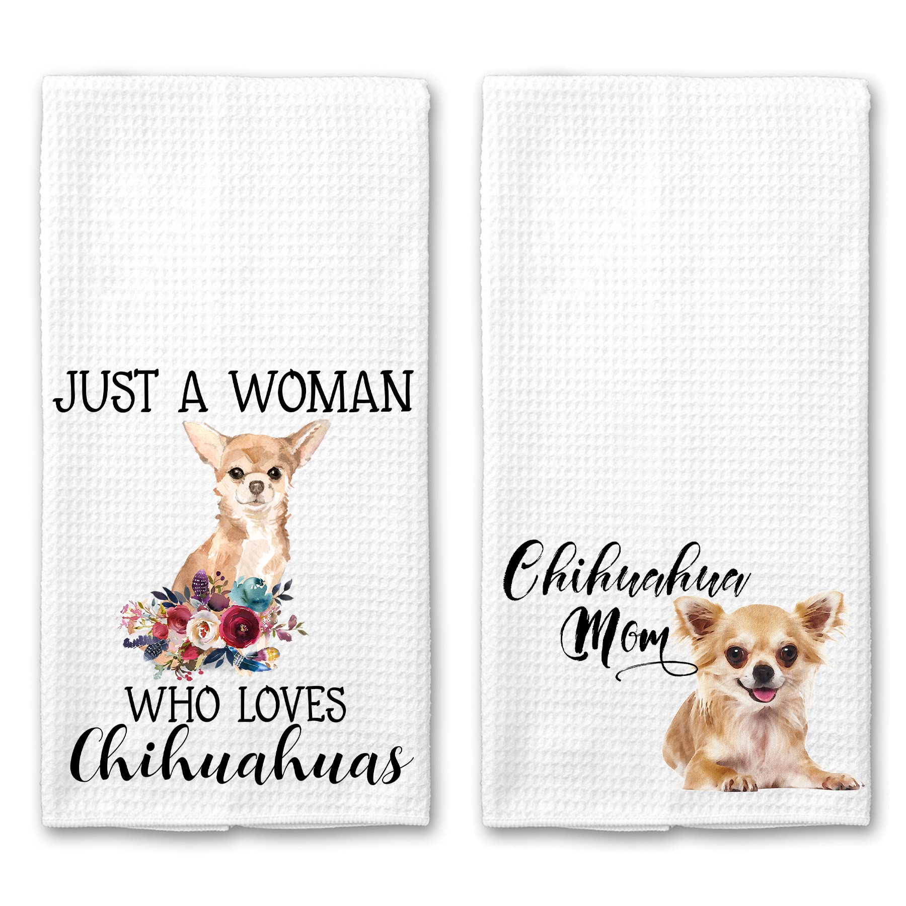 Just a Woman who Loves Chihuahuas and Chihuahua Mom Microfiber Kitchen Towel Gift for Animal Dog Lover Set of 2