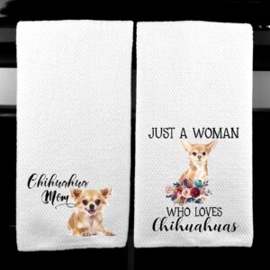 Just a Woman who Loves Chihuahuas and Chihuahua Mom Microfiber Kitchen Towel Gift for Animal Dog Lover Set of 2