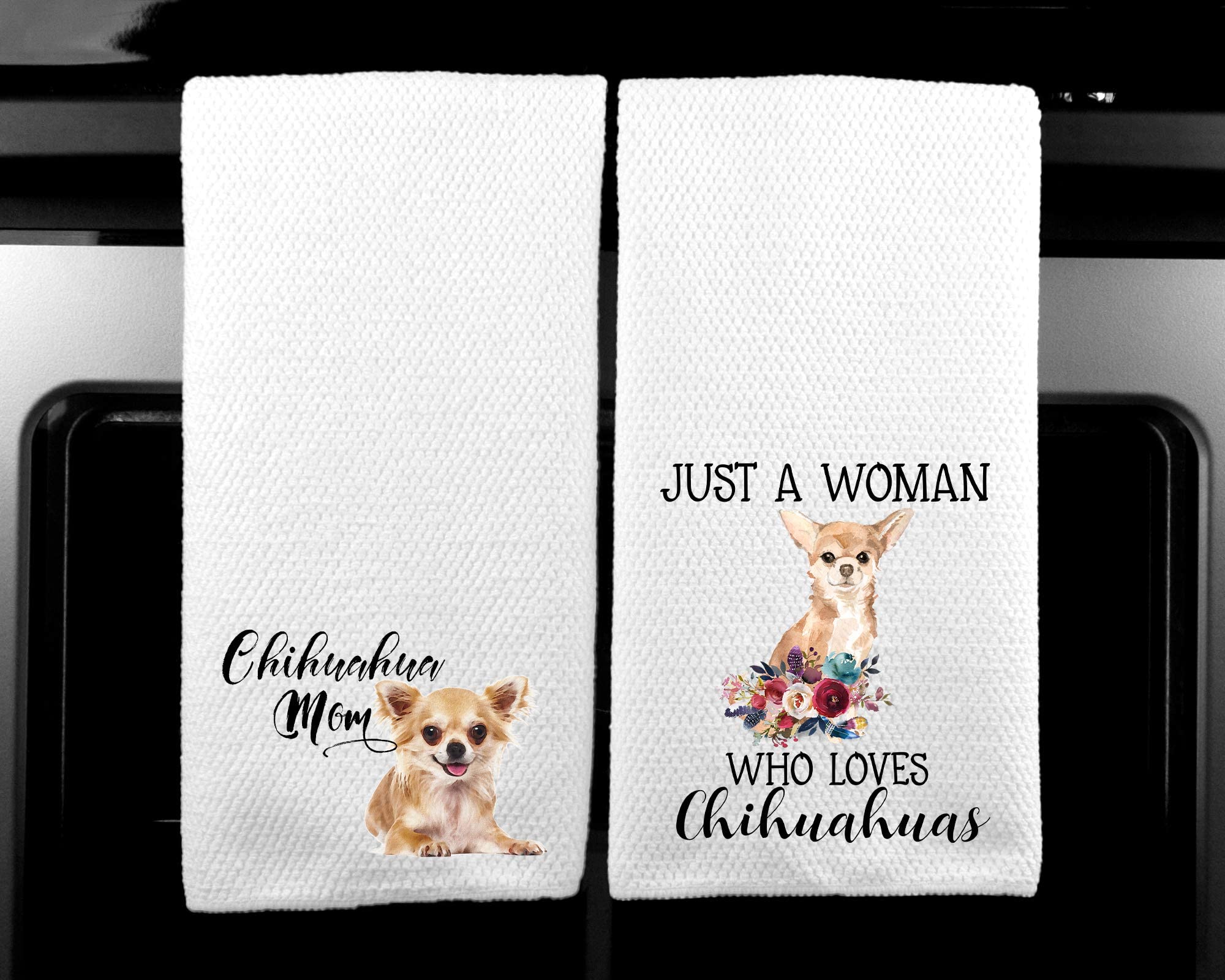 Just a Woman who Loves Chihuahuas and Chihuahua Mom Microfiber Kitchen Towel Gift for Animal Dog Lover Set of 2