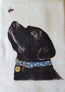 mary lake thompson black labrador retriever bumble bees 100% cotton flour sack dish tea towel 30" x 30"