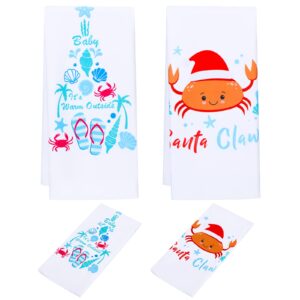 frienda christmas beach hand towels kitchen santa claws crab dish towels beach theme baby it's warm outside dish towels for coastal theme holiday christmas bathroom decor gift present