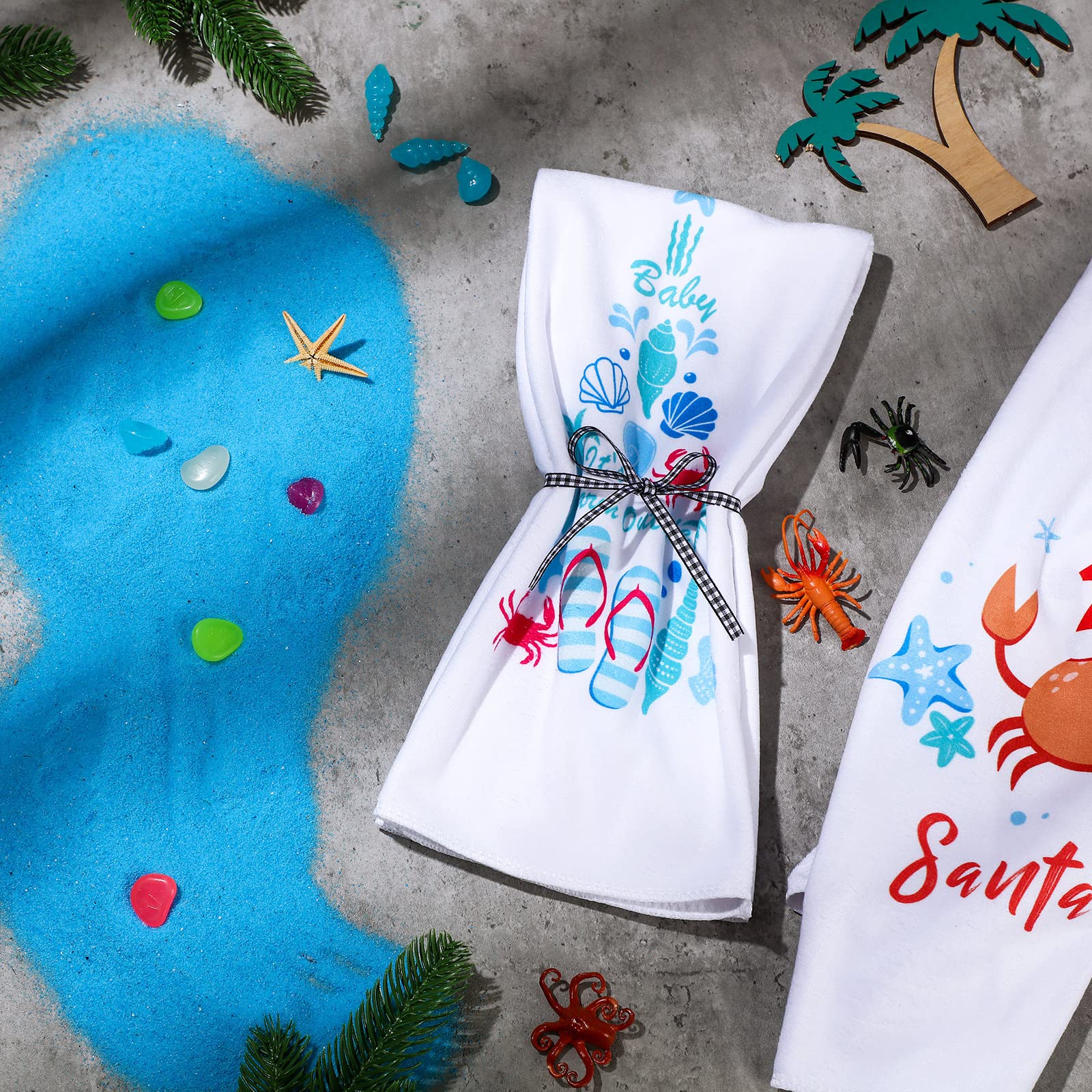 Frienda Christmas Beach Hand Towels Kitchen Santa Claws Crab Dish Towels Beach Theme Baby It's Warm Outside Dish Towels for Coastal Theme Holiday Christmas Bathroom Decor Gift Present