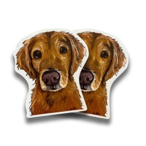 golden retriever sticker set of two, cute golden retriever vinyl sticker, golden retriever sticker for car or laptop