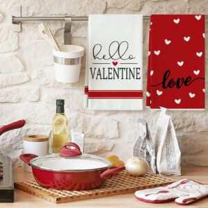 AnyDesign Valentine's Day Kitchen Towels 18 x 28 Inch Red White Hearts Dish Towel Sweet Love Hello Valentine Hand Drying Tea Towel for Wedding Anniversary Cooking Baking, 2Pcs