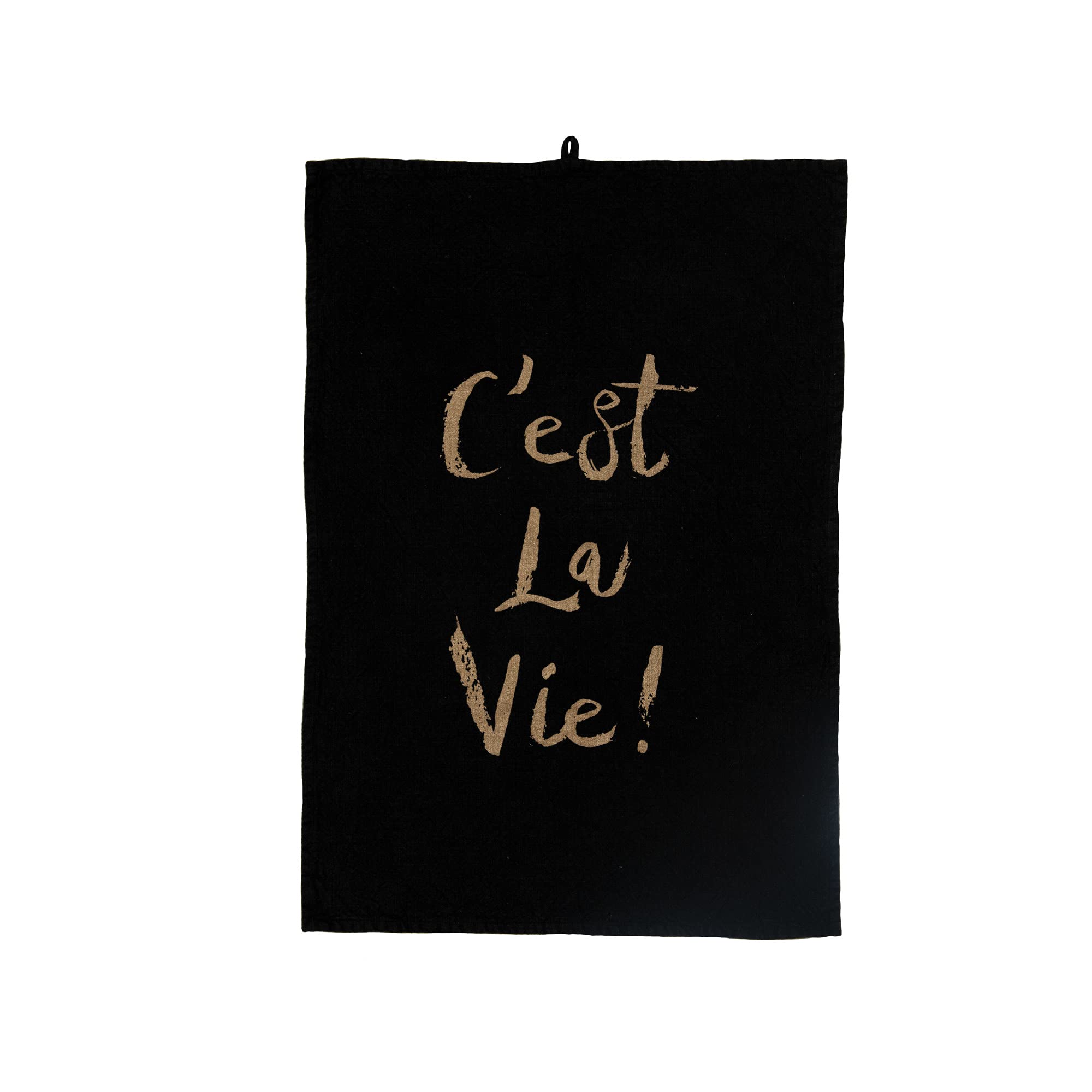 Creative Co-Op Cotton C'est La Vie Written in Gold Foil on Front Tea Towel, 27" x 20", Black