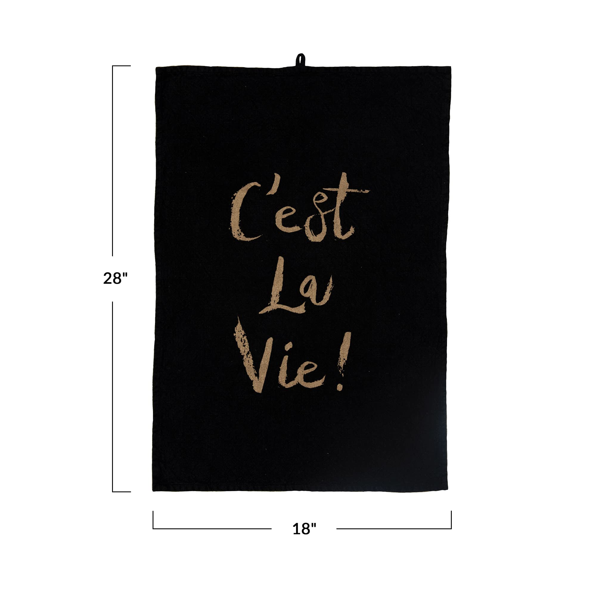 Creative Co-Op Cotton C'est La Vie Written in Gold Foil on Front Tea Towel, 27" x 20", Black