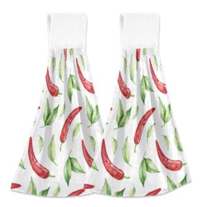 Kcldeci Hand Towels for Kitchen Red Hot Chili Pepper Hanging Tie Towels and Dishcloths Sets with Loop 2 Piece Sets