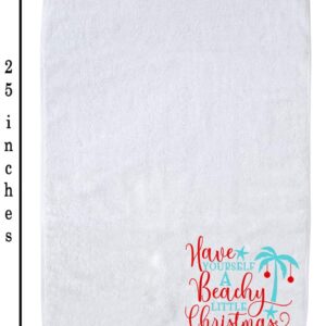 Christmas Decor | Decorative Kitchen and Bath Hand Towels | Beachy Little Christmas Beach | XMAS Winter Novelty | White Towel Home Holiday Decorations | Gift Present