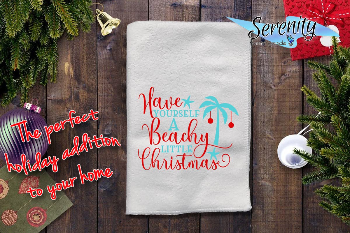 Christmas Decor | Decorative Kitchen and Bath Hand Towels | Beachy Little Christmas Beach | XMAS Winter Novelty | White Towel Home Holiday Decorations | Gift Present