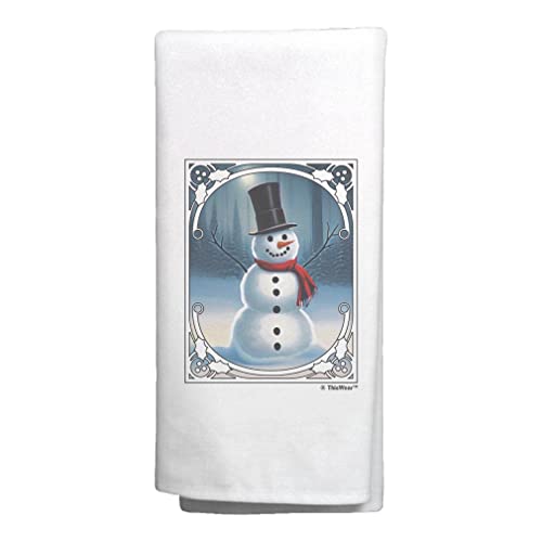 Snowman Christmas Decoration Classic Winter Scene Snowman Decorative Kitchen Tea Towel White