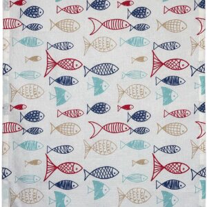 Set of 4, 100% Cotton, Coastal Nautical Fish Design, Kitchen Towel Set, Include 2 Kitchen Towels, 1 Pot Holder & 1 Ovenmitt