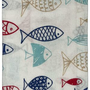 Set of 4, 100% Cotton, Coastal Nautical Fish Design, Kitchen Towel Set, Include 2 Kitchen Towels, 1 Pot Holder & 1 Ovenmitt