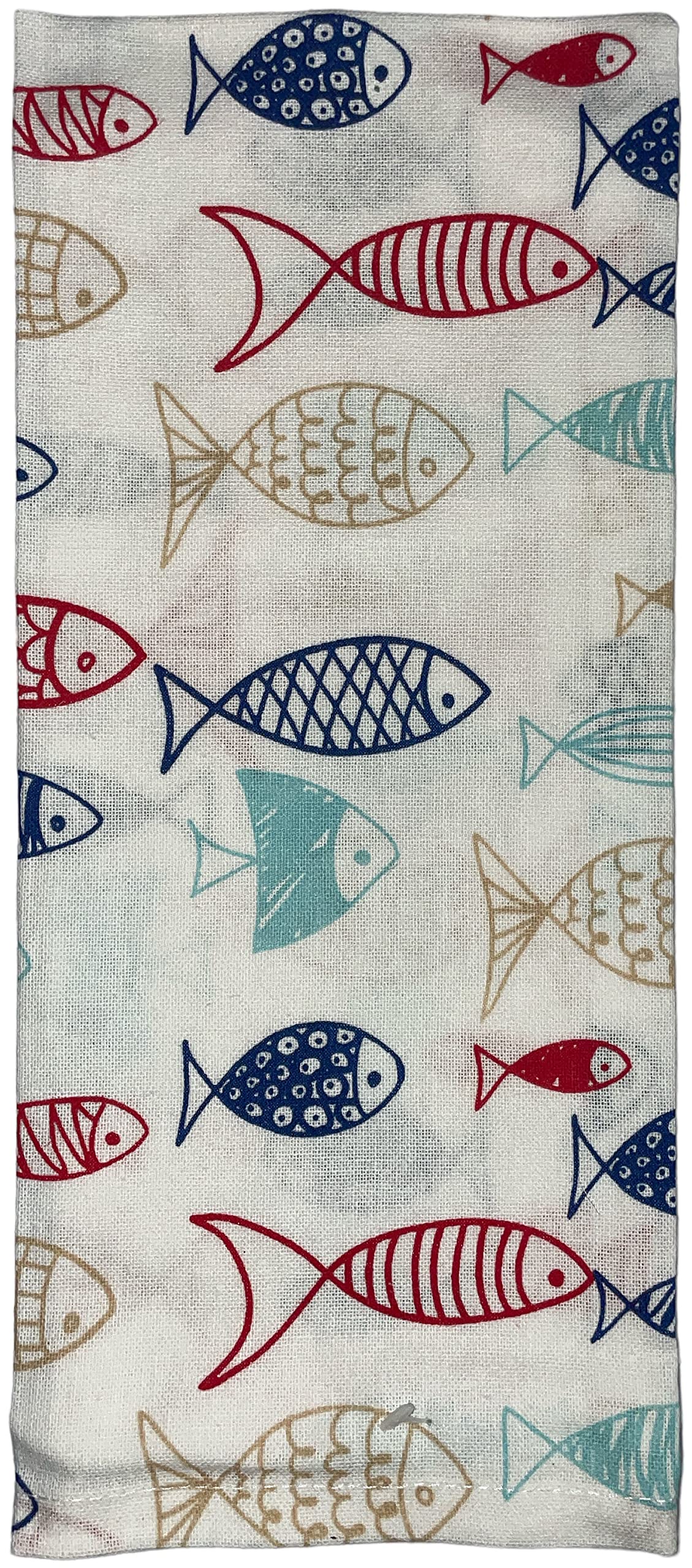 Set of 4, 100% Cotton, Coastal Nautical Fish Design, Kitchen Towel Set, Include 2 Kitchen Towels, 1 Pot Holder & 1 Ovenmitt