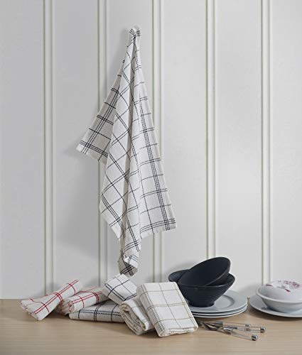 Casa De Lan 6 Pack Cotton Kitchen Cloth Set - Dish Wipes for Kitchen - Matty Checkered Towels - Tea Towels for Kitchen - Hand Cloths - 100% Ring Spun Cotton - 20'' x 30'' - Black