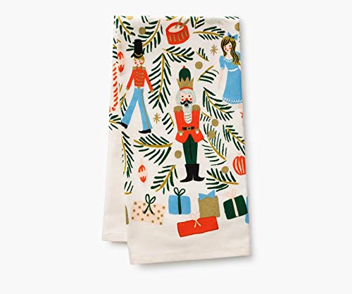 RIFLE PAPER CO. Christmas Tree Tea Towel, 28" L x 21" W, Introduce Holiday Spirit into Your Kitchen with Vibrant Screen Printed Festive Towels, Added Loop, Made from Cotton