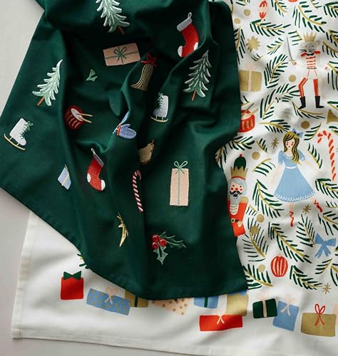 RIFLE PAPER CO. Christmas Tree Tea Towel, 28" L x 21" W, Introduce Holiday Spirit into Your Kitchen with Vibrant Screen Printed Festive Towels, Added Loop, Made from Cotton