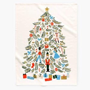 RIFLE PAPER CO. Christmas Tree Tea Towel, 28" L x 21" W, Introduce Holiday Spirit into Your Kitchen with Vibrant Screen Printed Festive Towels, Added Loop, Made from Cotton