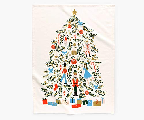 RIFLE PAPER CO. Christmas Tree Tea Towel, 28" L x 21" W, Introduce Holiday Spirit into Your Kitchen with Vibrant Screen Printed Festive Towels, Added Loop, Made from Cotton