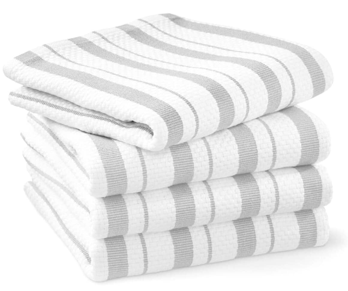 Williams Sonoma Classic Striped Dishcloths, Dishrags, Drizzle Grey (set of 8)