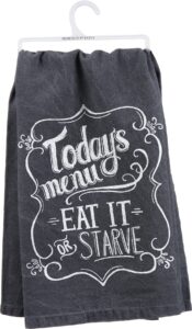 primitives by kathy today's menu dish towel, black, 28" square