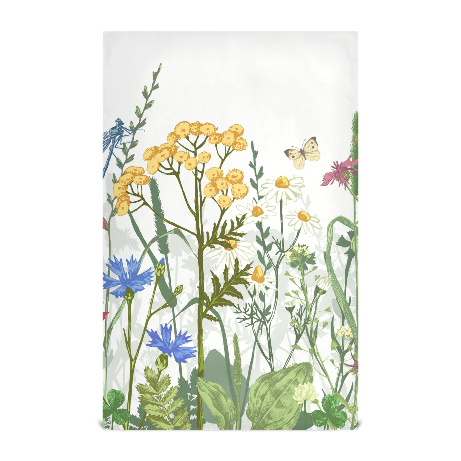 Moudou Herb Wildflowers Kitchen Dish Towel Set of 4, Soft Absorbent Hanging Fast Drying Dishcloths Tea Bar Towels, 18 x 28 Inch