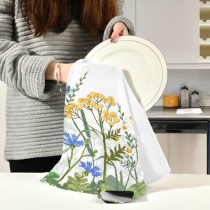 Moudou Herb Wildflowers Kitchen Dish Towel Set of 4, Soft Absorbent Hanging Fast Drying Dishcloths Tea Bar Towels, 18 x 28 Inch